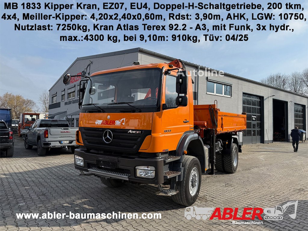 Mercedes-Benz 1833 Axor Kipper Kran Atlas Terex mit FUNK! kiper