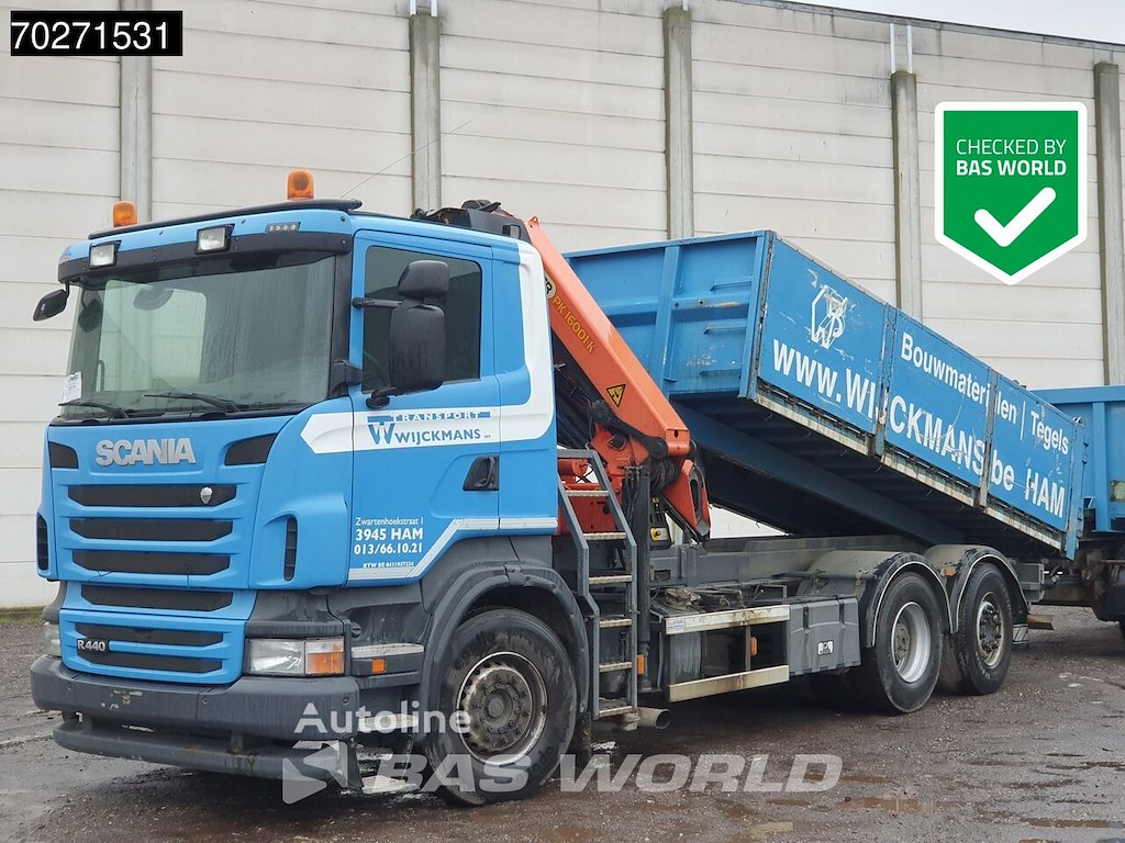 Scania R440 6X2 Palfinger PK16001 Crane Kran Lift+Lenkachse Euro 5 kamion s ravnom platformom