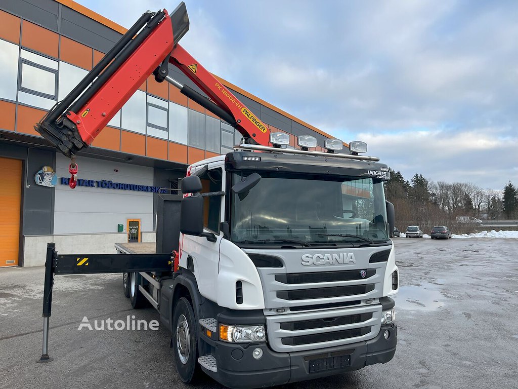 Scania P310 6x2 + CRANE PALFINGER PK18002 YEAR 2014 kamion s ravnom platformom