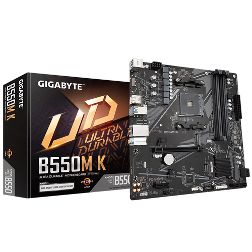 Gigabyte B550M K AM4, AMD B550 Chipset,DDR4, 4x DIMMs, Supports AMD Ryzen 5000 Series/ Ryzen 5000 G-Series/ Ryzen 4000 G-Series and Ryzen 3000 Series Processors