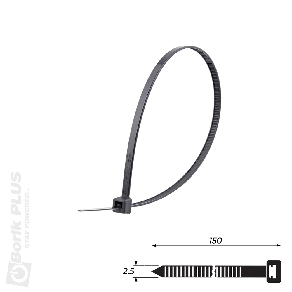 Vezice za kablove 100 kom, 150×2,5 mm CRNE