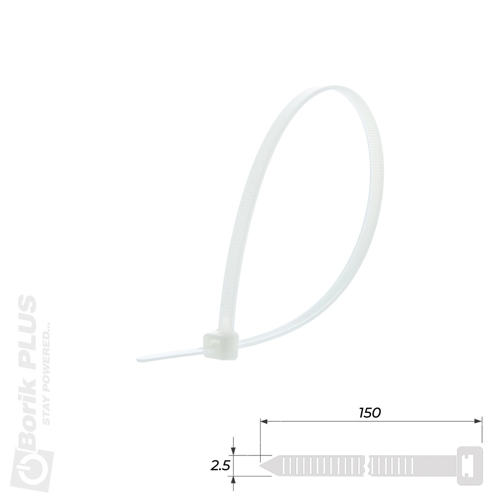 Vezice za kablove 100 kom, 150×2,5 mm BELA