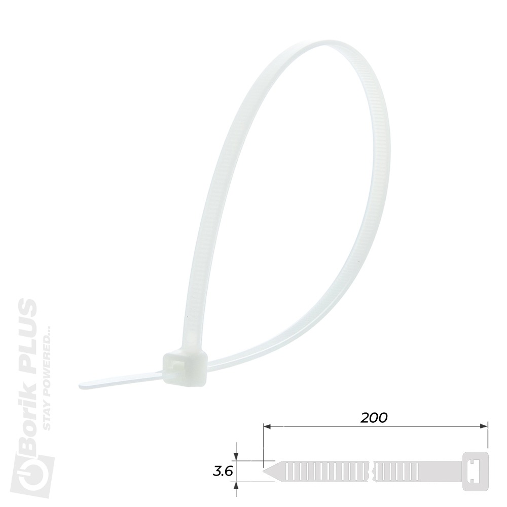 Vezice za kablove 100 kom, 200 × 3.6 mm BELE