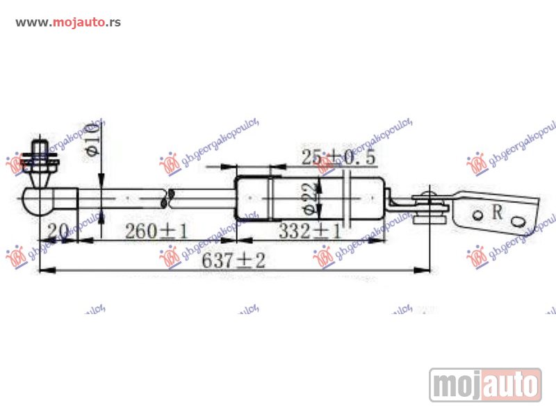 AMORTIZER GEPEK VRATA (637L-315N) Desno Subaru forester 98-02 -dostupno