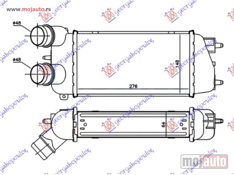 HLADNJAK INTERKULERA 1.6 HDi DIZEL (275x150x64) -06 Citroen c3 02-10 -dostupno
