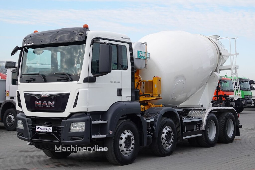 IMER Group na šasiji MAN TGS 32.480 / 8X4 / BETONOMIESZARKA / GRUSZKA 9M3 / MANUAL / EURO kamion s mešalicom za beton