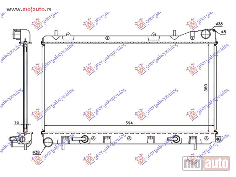 HLADNJAK MOTORA 2.0 S TURBO (AUTO) (360x694x16) Subaru forester 02-08 -dostupno
