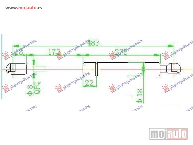 AMORTIZER GEPEK VRATA (483L-370N) Hyundai getz 02-05 -dostupno