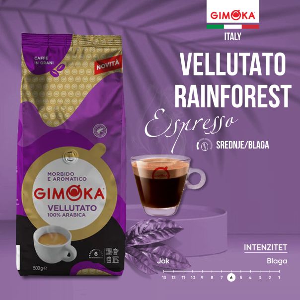 GIMOKA Pržena kafa u zrnu VELLUTATO RAINFOREST 100 % ARABICA 500G