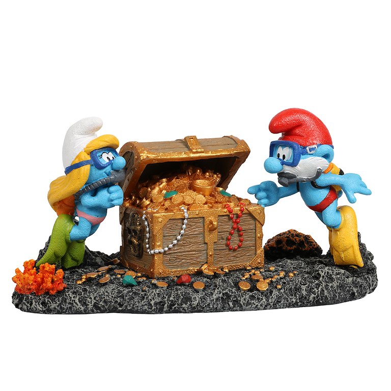 Duvo+ Dekoracija za akvarijum - Smurfs Underwater Treasure Chest 18,8x9,7x9,6cm