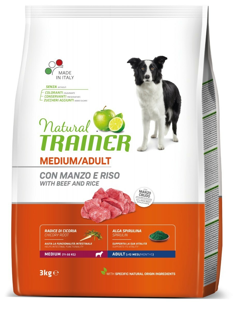 Trainer Natural Dog sa govedinom i pirinčem za odrasle pse srednjih rasa 3kg