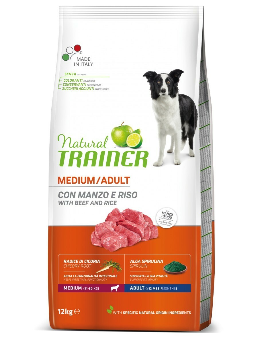 Trainer Natural Dog sa govedinom i pirinčem za odrasle pse srednjih rasa 12kg