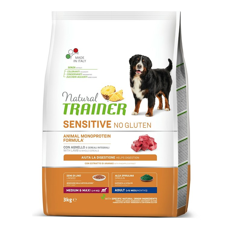 Trainer Natural Sensitive No Gluten sa jagnjetinom za odrasle pse srednjih i velikih rasa 3kg