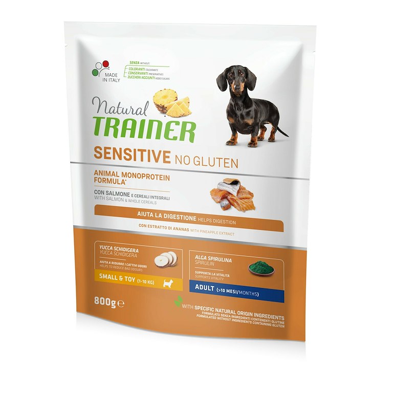 Trainer Natural Sensitive No Gluten sa lososom za odrasle pse malih rasa 800g