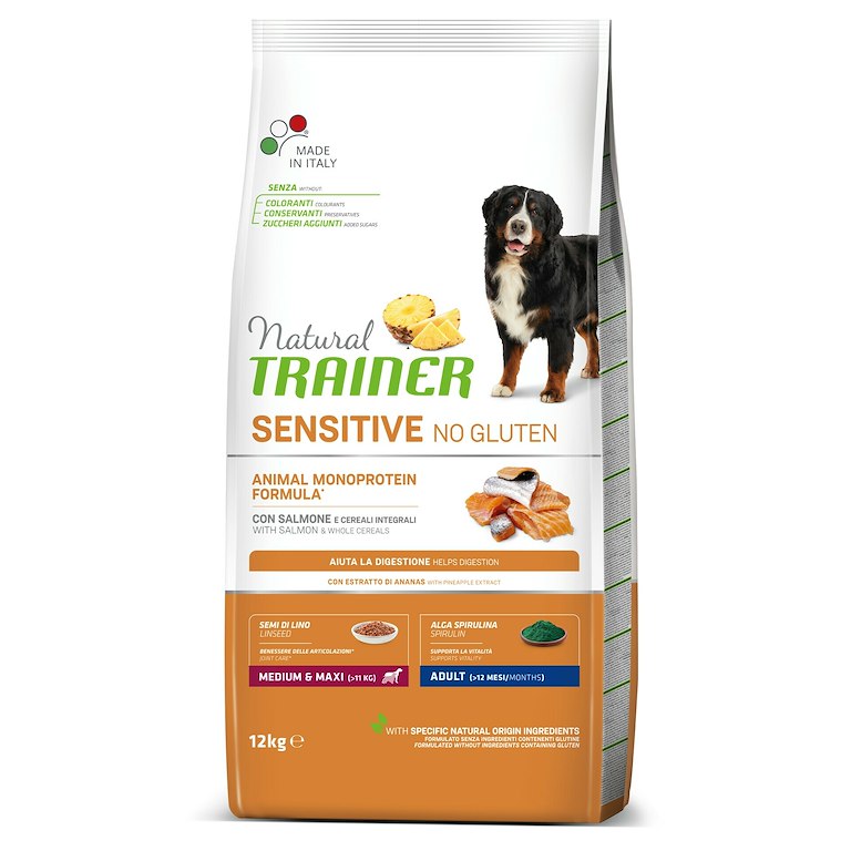 Trainer Natural Sensitive No Gluten sa lososom za odrasle pse srednjih i velikih rasa 12kg