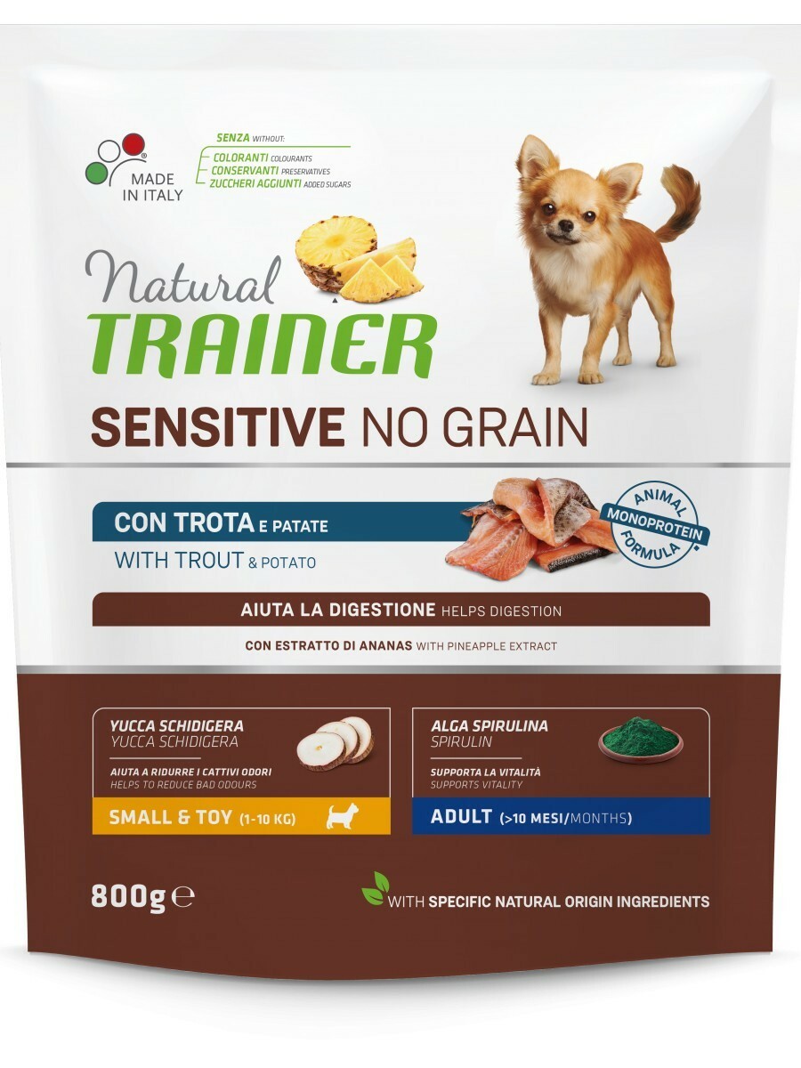 Trainer Natural Sensitive No Grain sa pastrmkom za odrasle pse malih rasa 800g