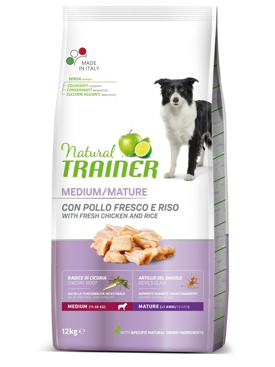 Trainer Natural Dog sa svežom piletinom za starije pse srednjih rasa 12kg