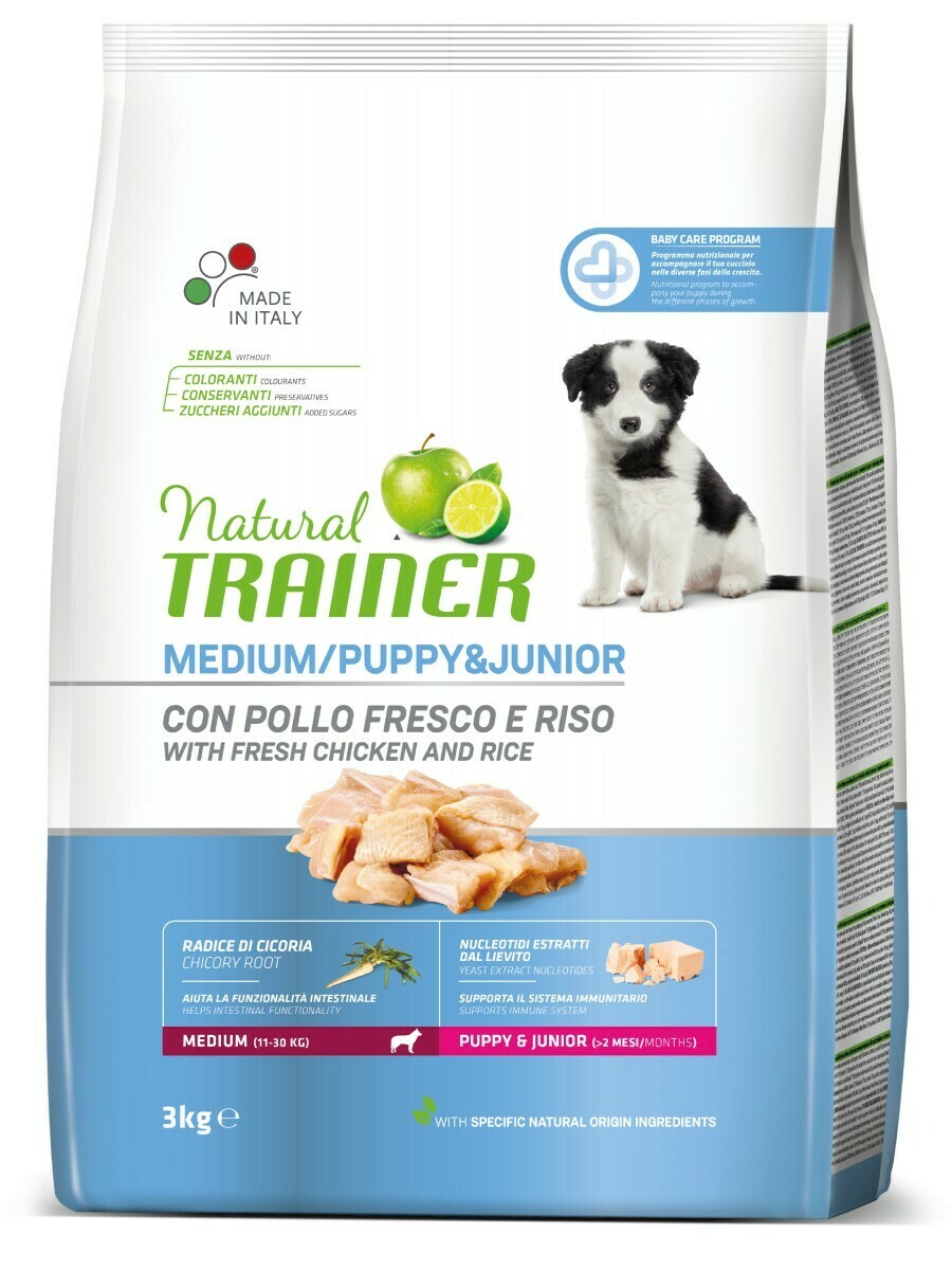 Trainer Natural Dog sa svežom piletinom za štence i mlade pse srednjih rasa 3kg