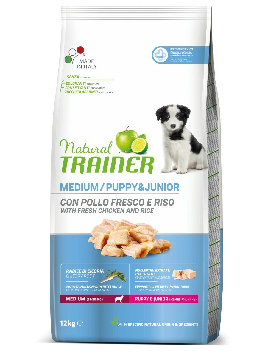 Trainer Natural Dog sa svežom piletinom za štence i mlade pse srednjih rasa 12kg