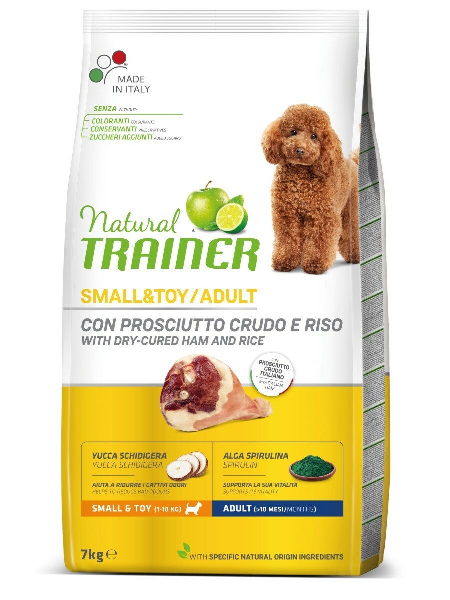 Trainer Natural Dog sa sirovom šunkom i pirinčem za odrasle pse malih rasa 7kg