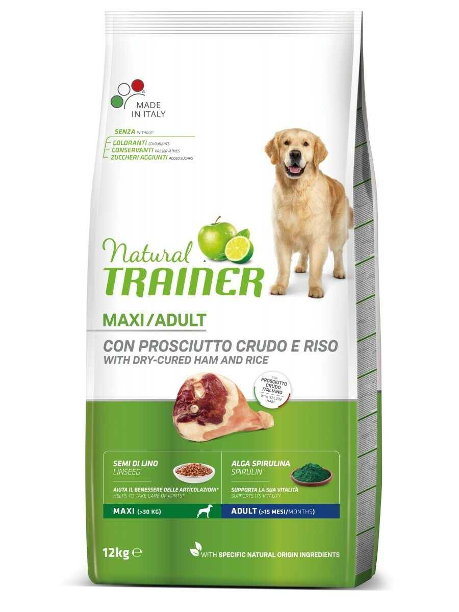 Trainer Natural Dog sa sirovom šunkom i pirinčem za odrasle pse velikih rasa 12kg