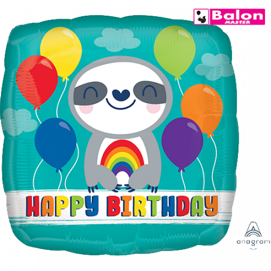 Happy birthday sloth with rainbow 18in