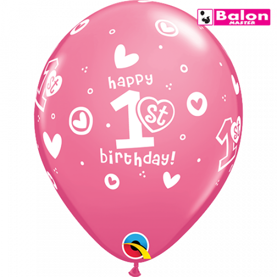 Latex birthday circle hearts - girl 11in