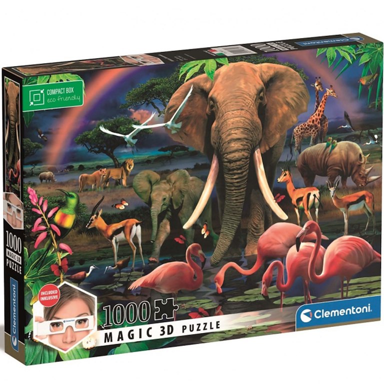 Clementoni puzzla 1000pcs Magic 3D Glasses African Savannah 98351