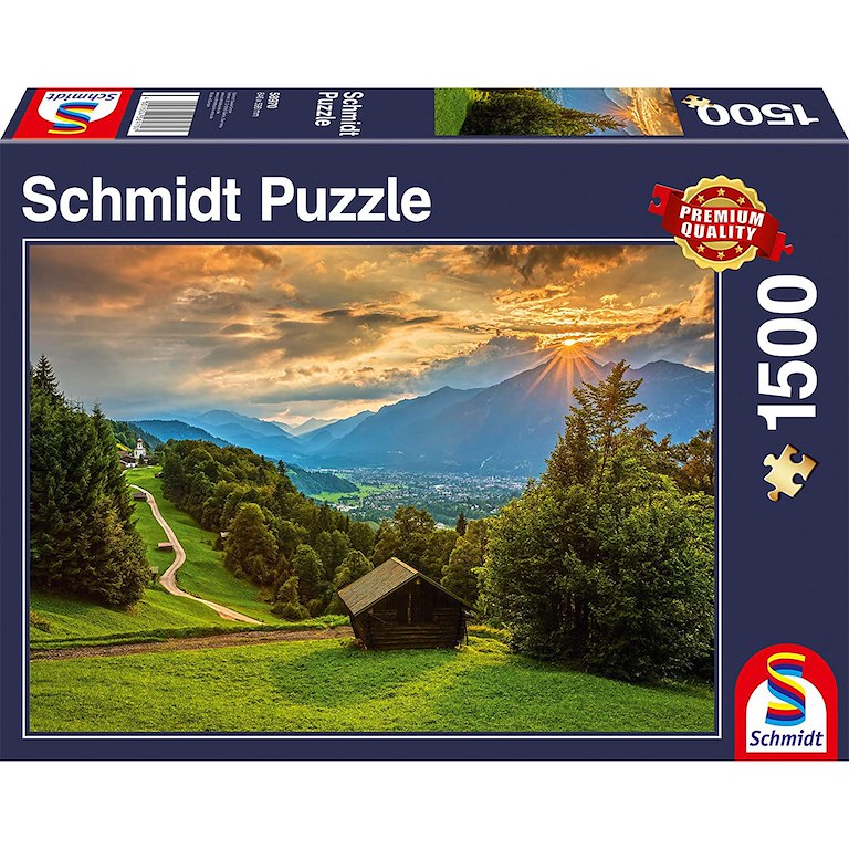 Schmidt puzzle 1500 pcs Sunset over the mountain village of Wamberg 58970