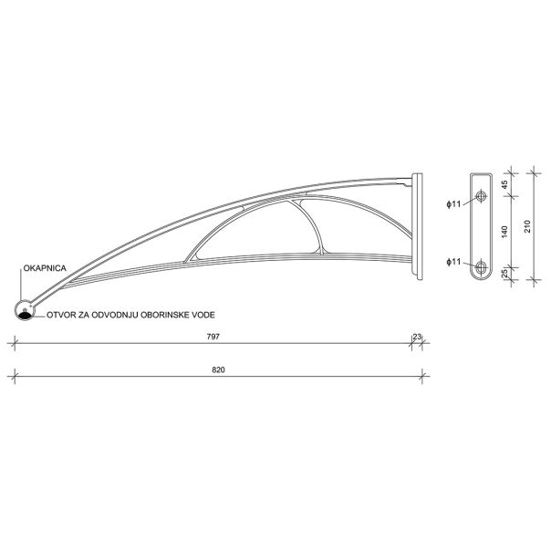 GUTTA Nadstrešnica Za Vrata 82x150cm Smeđa Baza Ploča Bronza 6mm