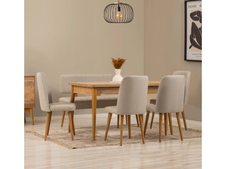 HANAH HOME Vina Atlantic Pine Cream set : sto, stolice i klupa