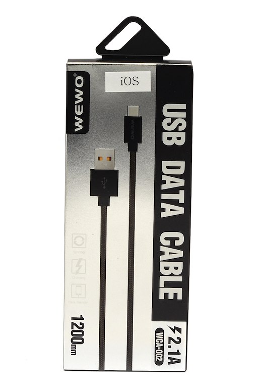 USB Data Cable WEWO WCA-002 iPhone 7/8 USB (2.1A) crni 1.2m