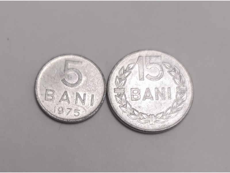 ** RUMUNIJA - 5 i 15 BANI 1975. ** - aluminijum