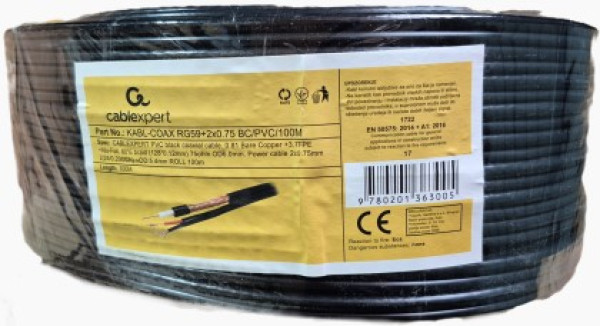 KABL-COAX-RG59+2x0.75 BC/PVC/100M CCTV Bakarni Koaksialni kabl sa napojnim kablom2x0,75mm black 100m