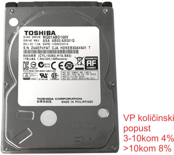 HDD 2.5 ** 1TB MQ01ABD100V Toshiba 8mb 5400rpm SATA 9.5mm