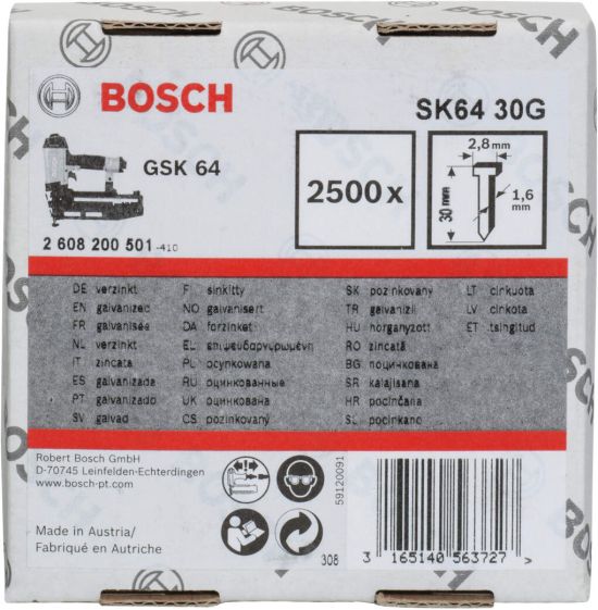 Bosch ravni ekser sa upuštenom glavom SK64 30G 1,6 mm, 30 mm, pocinkovana - 2608200501