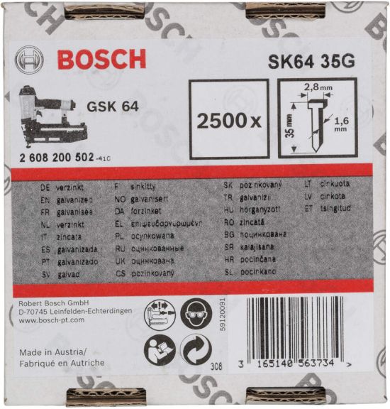 Bosch ravni ekser sa upuštenom glavom SK64 35G 1,6 mm, 35 mm, pocinkovana - 2608200502