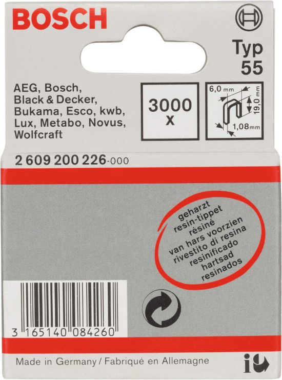 Bosch spajalica sa uskim leđima tip 55 obložena smolom 6 x 1,08 x 19 mm - 2609200226