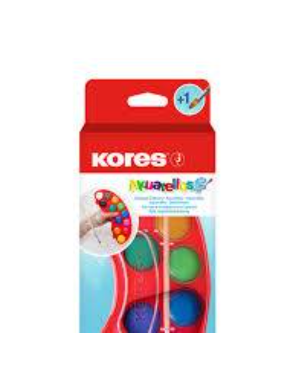 AKUARELLOS, 12 water colours 30mm pads, incl. 1 brush in hanging box