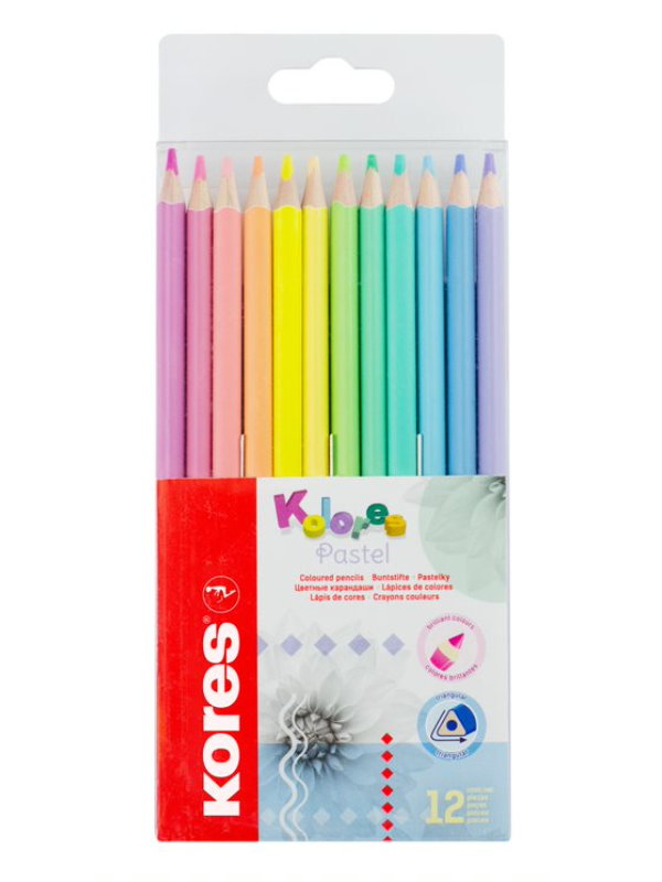 Drvene trouglaste bojice „KOLORES Pastel“, od 3mm, 12/1 u plastičnoj kutiji koja visi