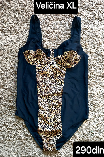 Ženski jednodelni kupaći crni leopard print XL/42