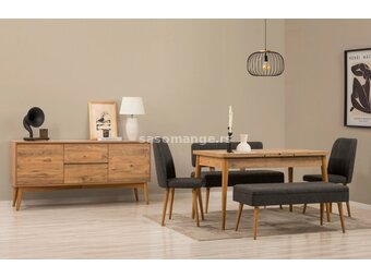 HANAH HOME Vina Bench 04 1053 Atlantic Pine Anthracite (Produžni trpezarijski sto, stolice i konz...