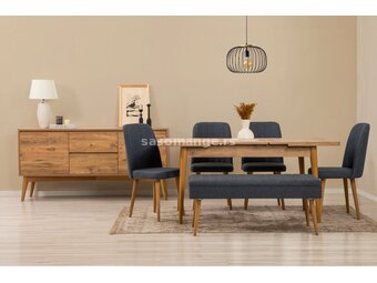 HANAH HOME Vina 03 1048 Atlantic Pine Dark Blue (Produžni trpezarijski sto, stolice i konzola set...