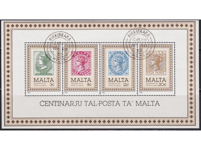 Malta 1985 100. godina Pošte na Malti blok poništeno