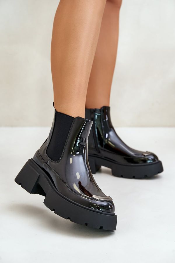 INSULATED LACQUERED ANKLE BOOTS CHELSEA WITH ZIP BLACK JESSCHRIS