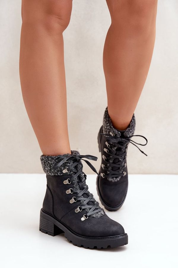PH2 WOMEN'S ANKLE BOOTS WITH FUR ON LOW HEEL BLACK BRENNETH