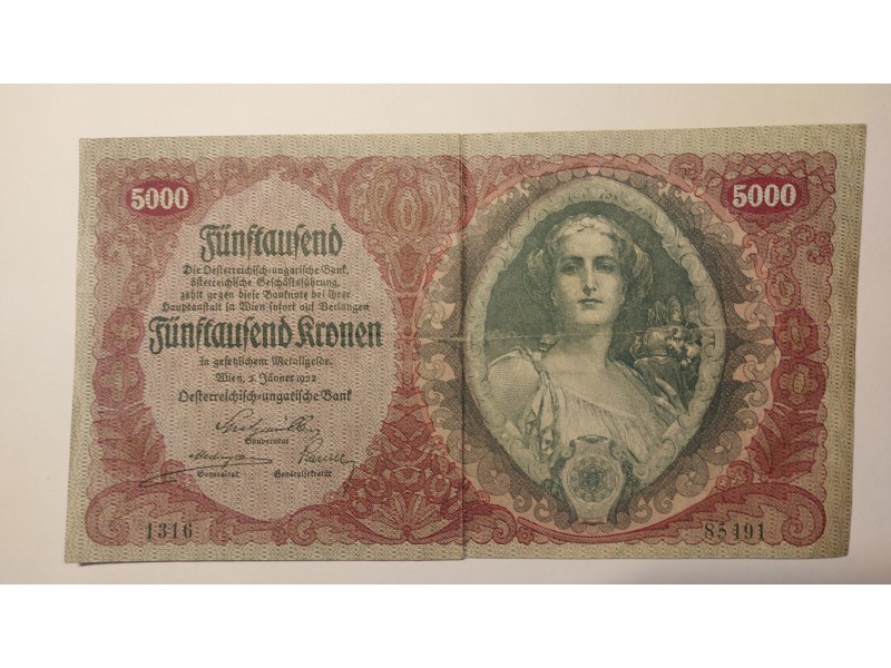 Austrougarska 5000 Kr. 1922.god...