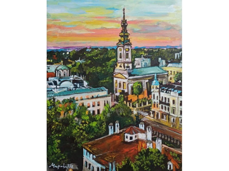 -BEOGRAD-AKRIL I ULJE NA PLATNU 50 X 40 CM