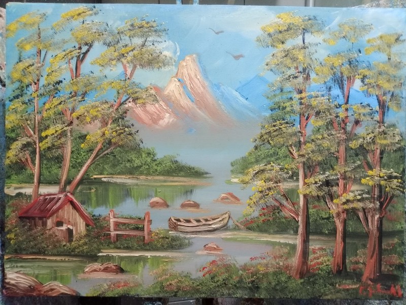 Magicni pejzaž 70x50cm ulje naš platnu