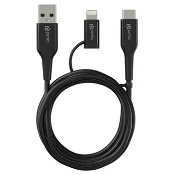 PRIO 2-U-1 HIGH-SPEED USB-C / LIGHTNING NA USB-A KABL - 1.2M - CRNI